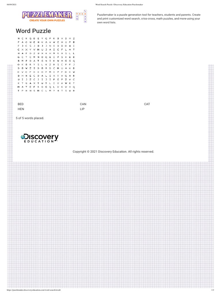 Word Search Puzzle - Discovery Education Puzzlemaker | PDF