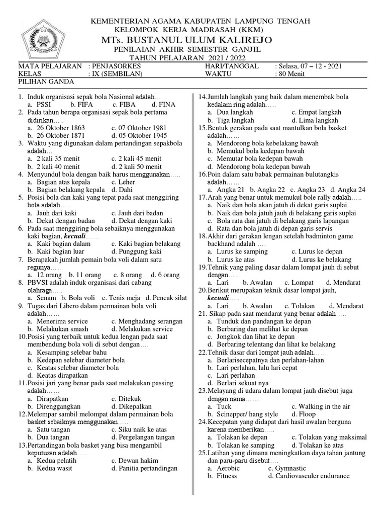 Soal PJOK Kls 9 Ok | PDF