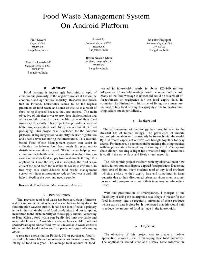 Food Waste Management System On Android Platform: Prof. Arvind R ...