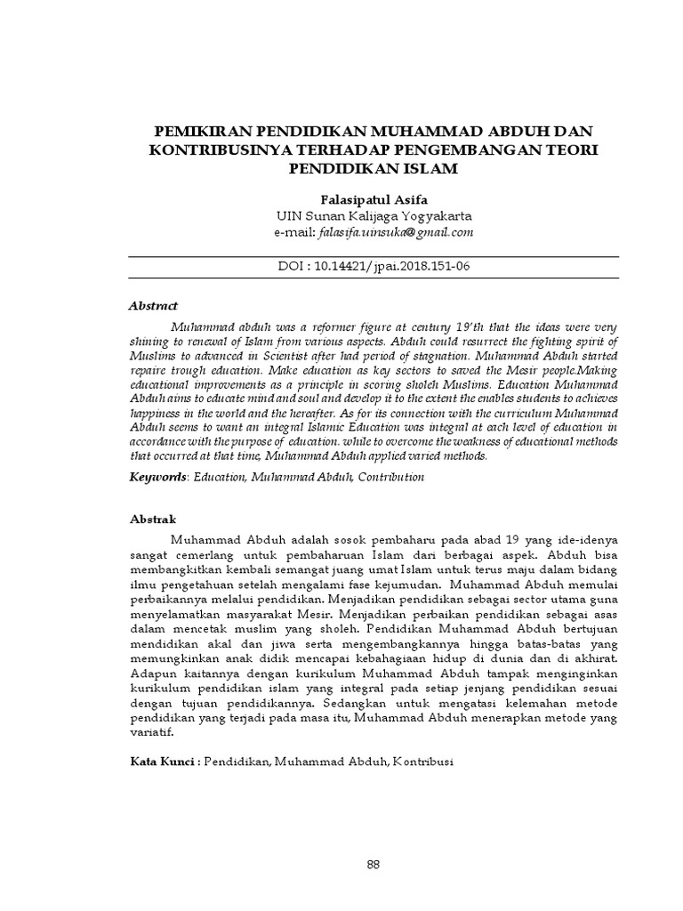 Pemikiran Pendidikan Muhammad Abduh Dan Kontribusi | PDF