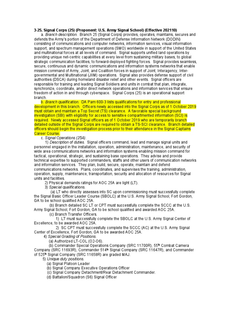 3-25. Signal Corps (25) (Proponent: U.S. Army Signal School) (Effective ...