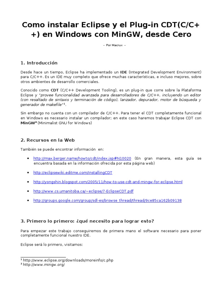 Como Instalar Eclipse y El Plug-In CDT (C-C++) en Windows Con MinGW, Desde Cero | PDF | Entorno ...