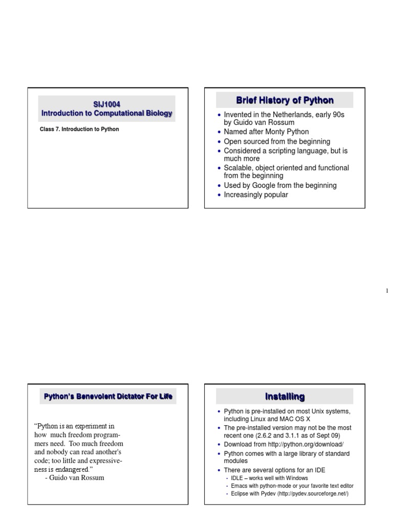 Brief History of Python: SIJ1004 Introduction To Computational Biology | PDF | Python ...