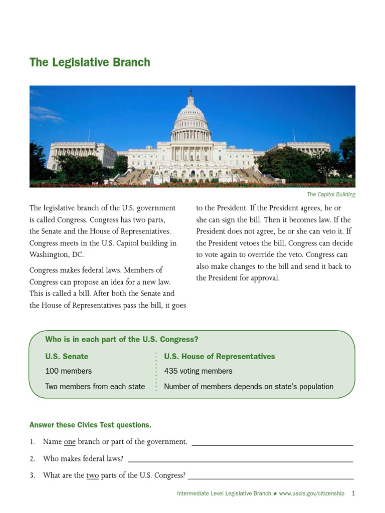Intermediate Legislative Branch Handouts | PDF | United States House Of ...