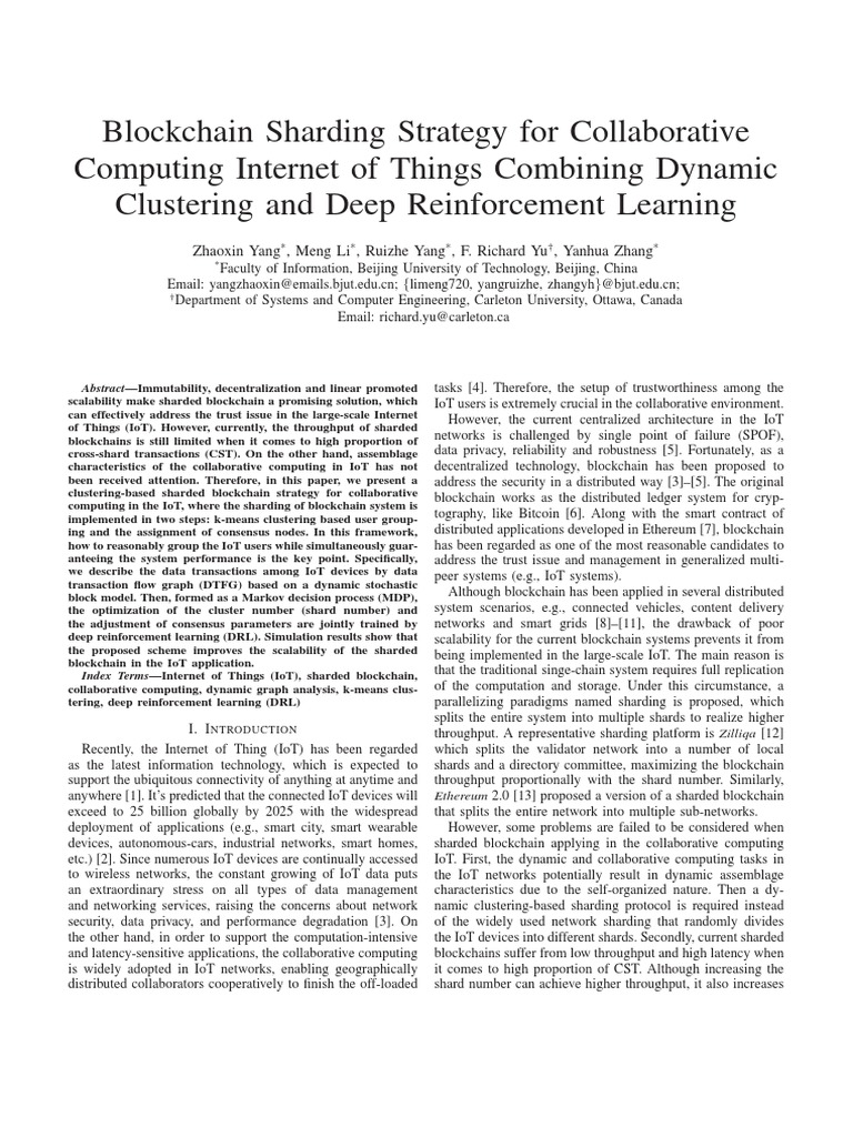 Blockchain Sharding Strategy For Collaborative Computing Internet of Things Combining Dynamic ...