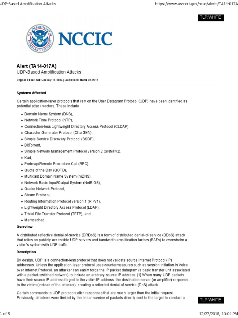 UDP-Based Amplification Attacks | PDF | Denial Of Service Attack | Computer Network