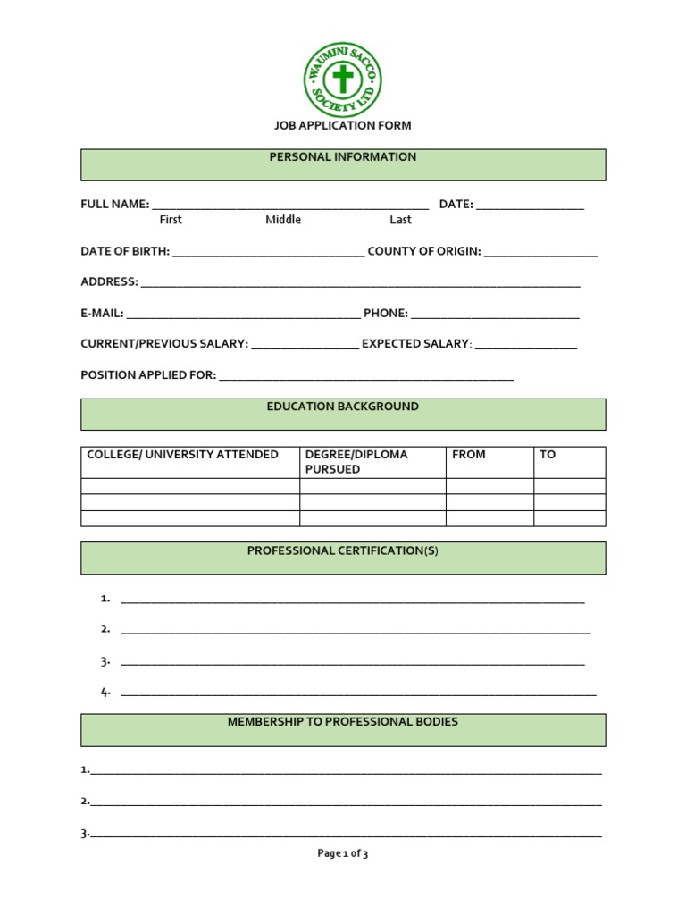 Waumini Sacco Job Application Form | PDF