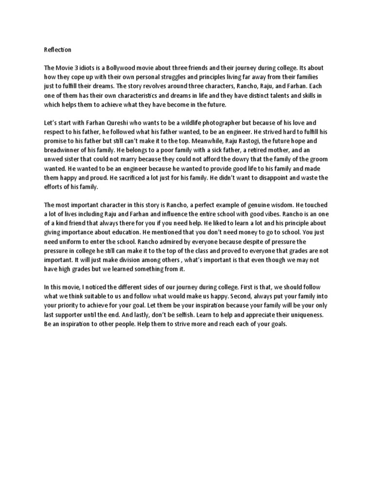 Reflection 3 Idiots | PDF