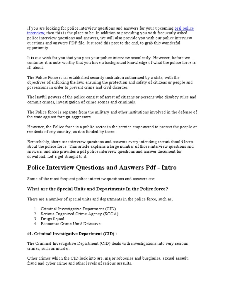 Police Interview Questions and Answers For Your Upcoming Oral Police ...