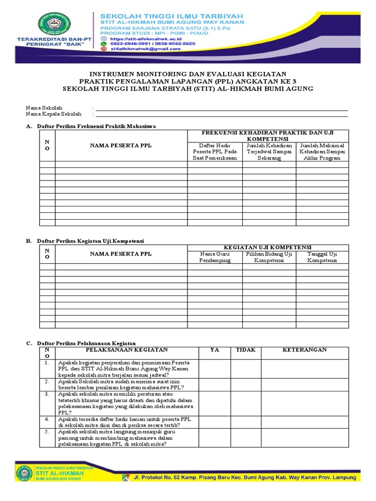 Instrumen Monitoring PPL | PDF | Bisnis