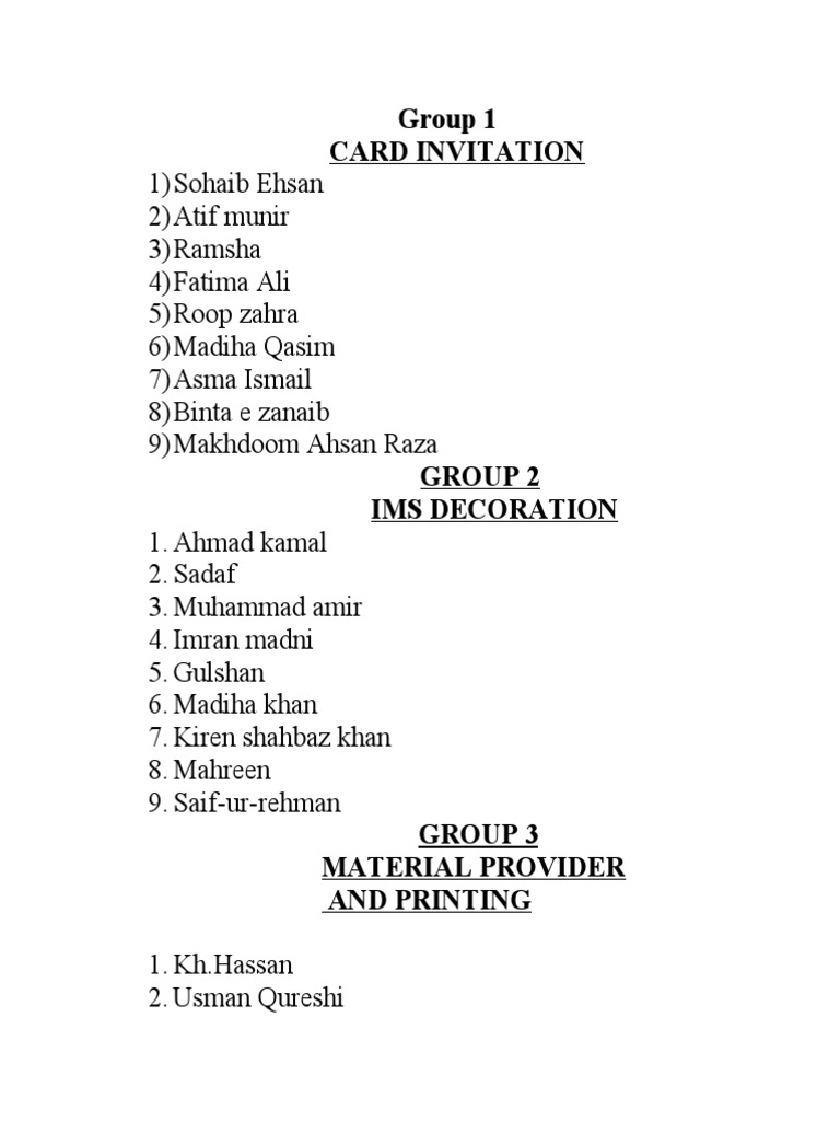 Event Decoration Team Members List | PDF | Home & Garden | Science ...