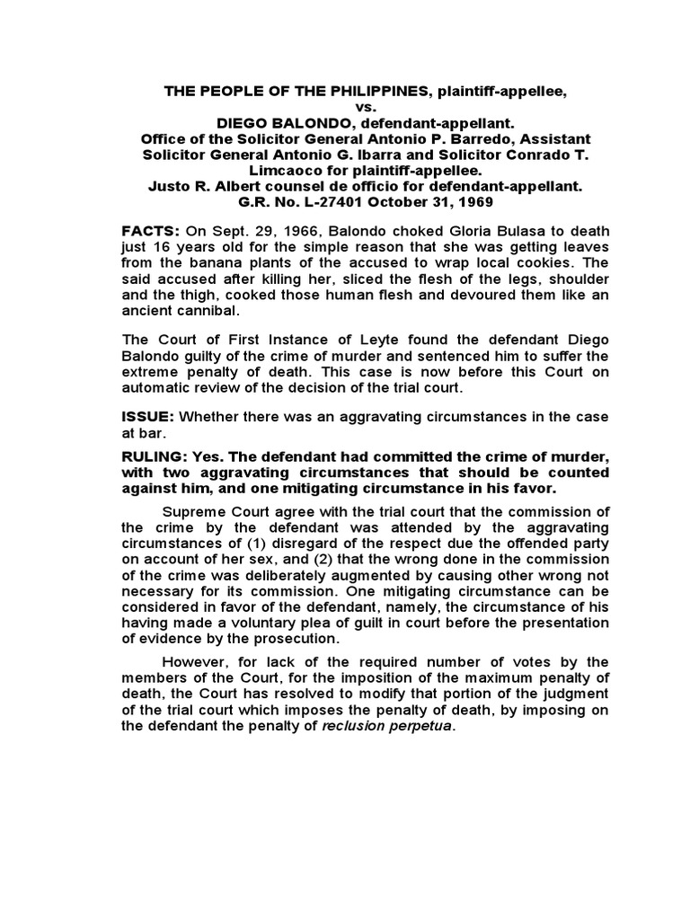 People Vs Balondo G.R. No. L-27401 | PDF