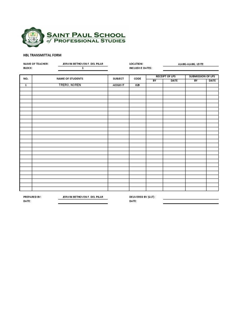 HBL Transmittal Form Overview | PDF