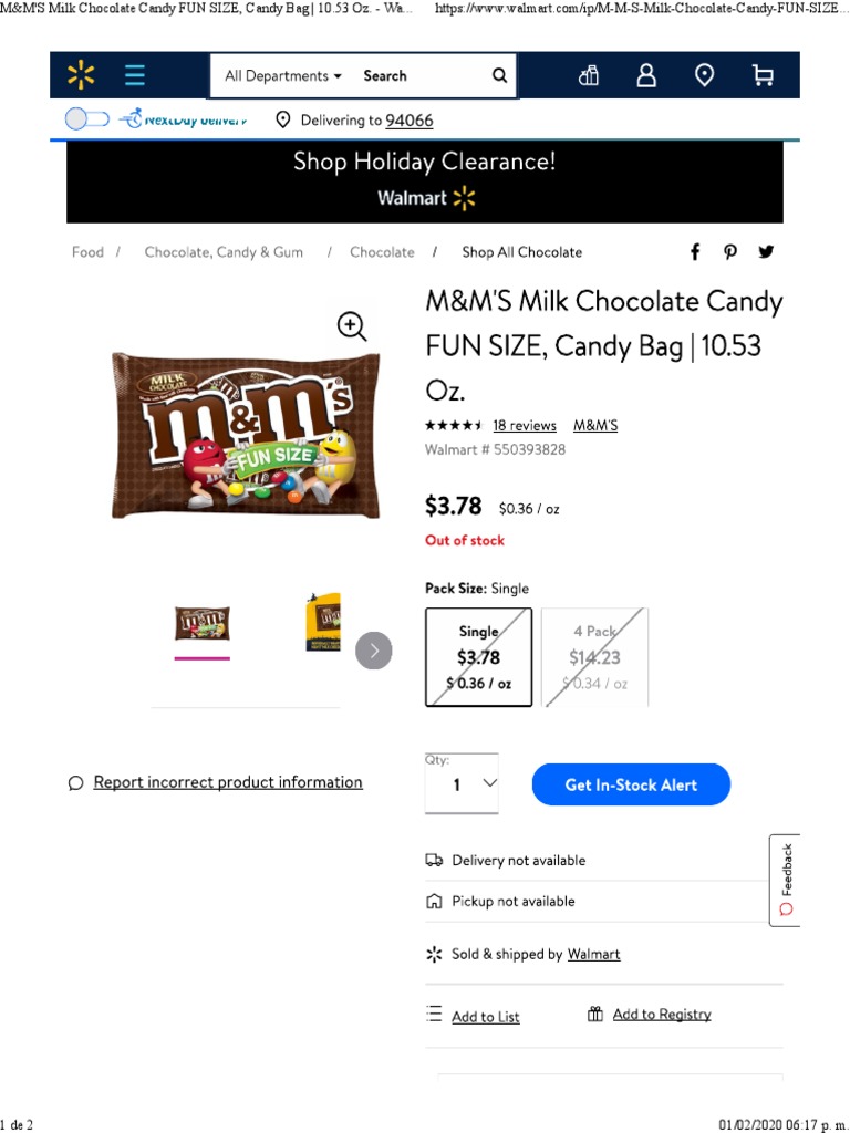 M&M'S Milk Chocolate Candy FUN SIZE, Candy Bag - 10.53 Oz. - Walmart | PDF