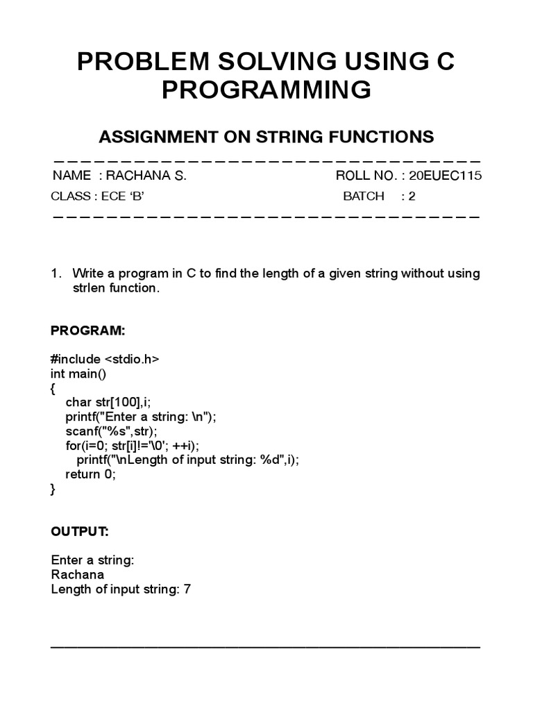 Cpro Assingment-String functions-20EUEC | PDF | Computer Libraries | Software
