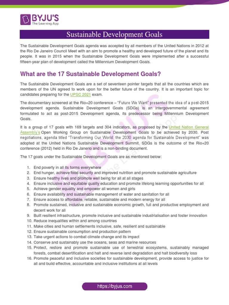 What Are The 17 Sustainable Development Goals? | PDF | Millennium ...