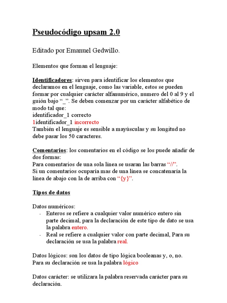 Pseudocódigo upsam 2 | PDF | Estructura de datos de matriz | Tipo de datos