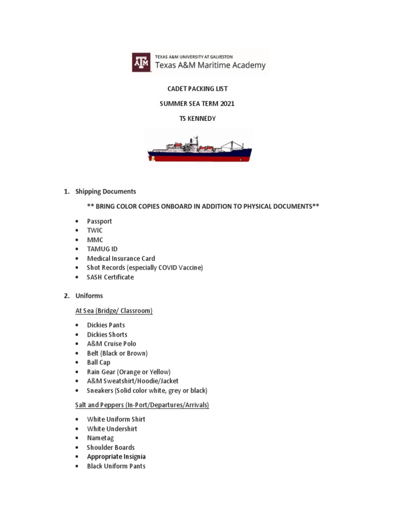 Cadet Packing List Sst21 | PDF | Clothing