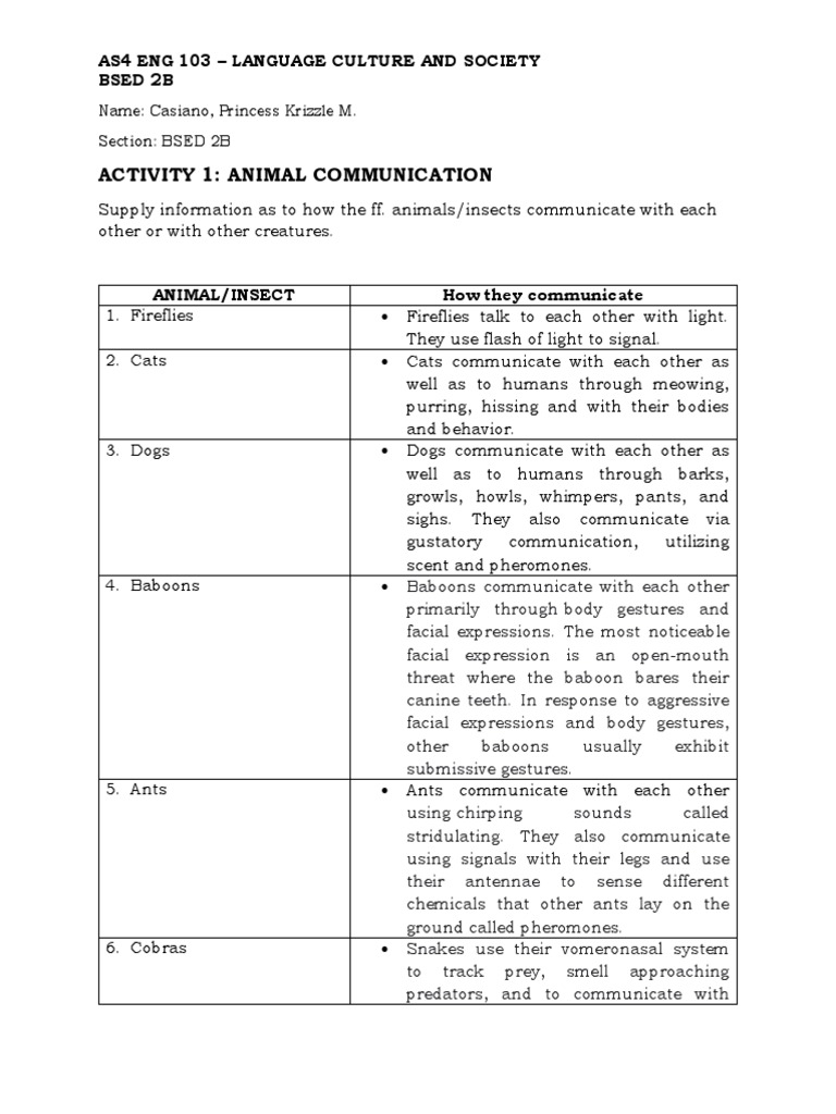 Casiano. On Non Human Communication Activity | PDF | Language Arts ...