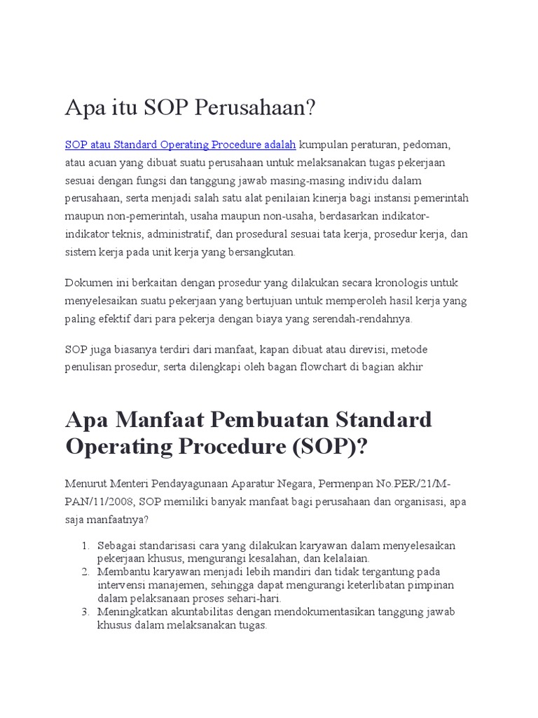 Pengertian SOP Perusahaan | PDF