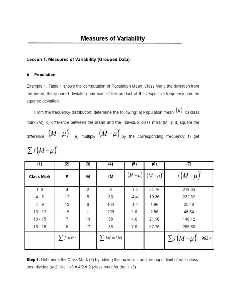 Measures Of Variability Grouped Data Pdf Variance Standard Deviation