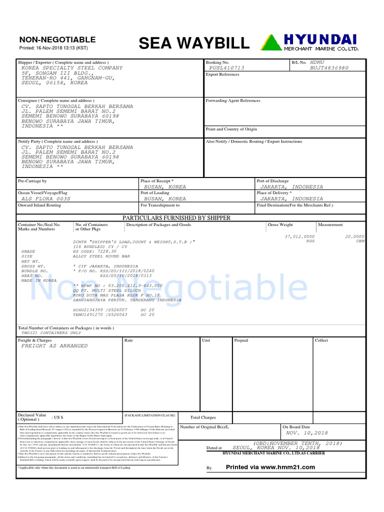 Master Bill of Lading Template | PDF | Bill Of Lading | Cargo