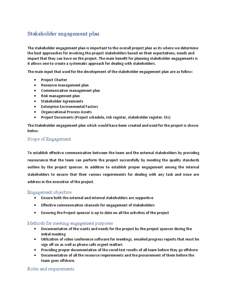 Stakeholder Engagement Plan Overview | PDF | Business