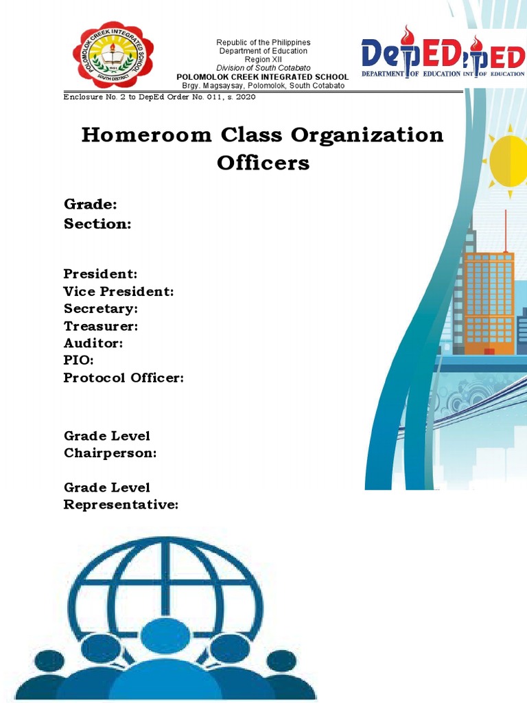 Homeroom Class Organization Officers: Grade: Section | PDF