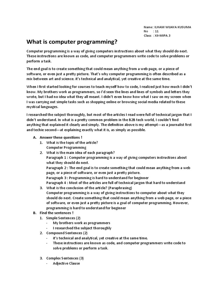 What Is Computer Programming A Answer These Questions PDF