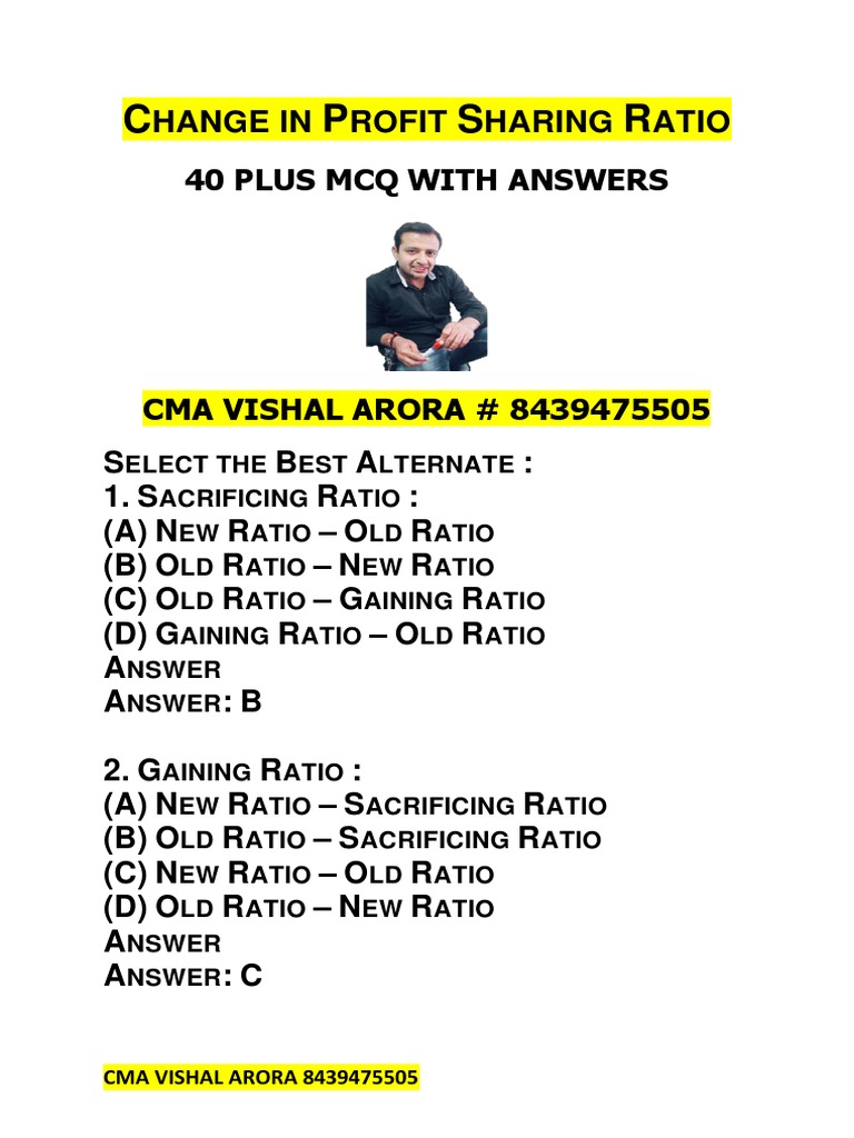 Change in Profit Sharing Ratio MCQs PDF | PDF | Goodwill (Accounting ...