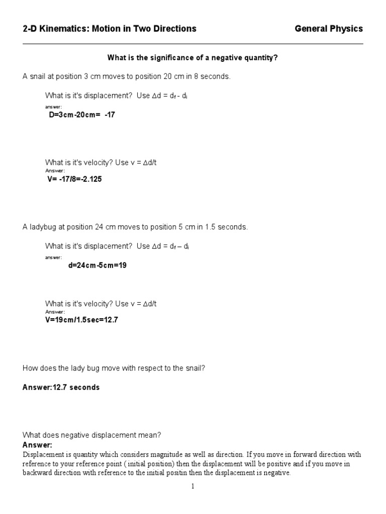 2-D Kinematics: Motion in Two Directions General Physics: What Is The Significance of A Negative ...