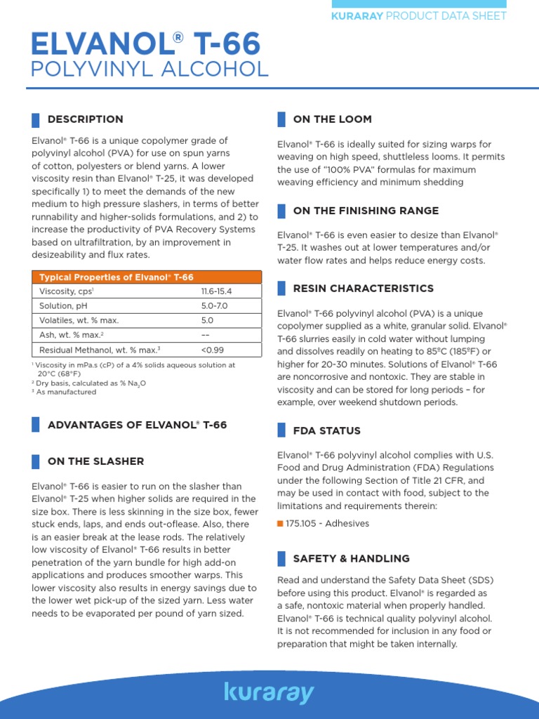Elvanol T-66 DS Kuraray P2 | PDF | Polyvinyl Chloride | Viscosity