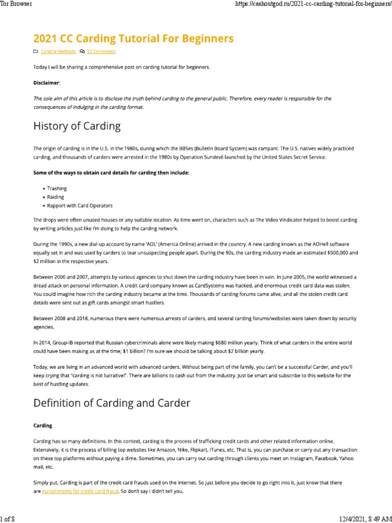 2021 CC Carding Tutorial for Beginners | PDF