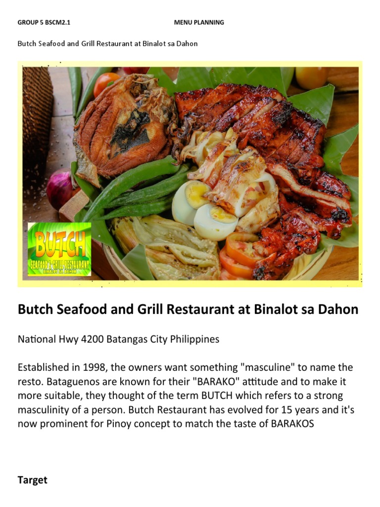 Butch Seafood and Grill Restaurant at Binalot Sa Dahon: Target | PDF