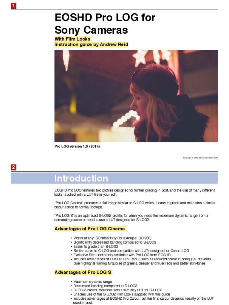 EOSHD Pro LOG For Sony | PDF | Color Balance | Camera