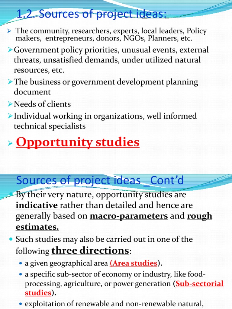 1.2. Sources of Project Ideas:: Opportunity Studies | PDF | Top Down ...