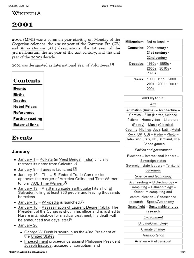 2001 - Wikipedia | PDF | September 11 Attacks