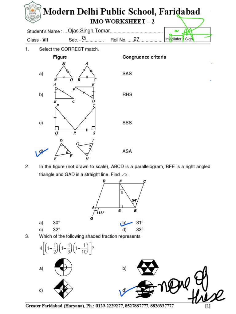 Class-7 (Worksheet-2) Imo | PDF | Mathematics | Elementary Mathematics