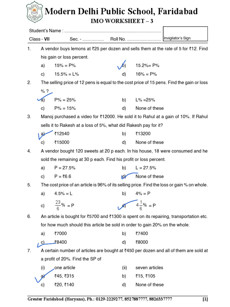 Modern Delhi Public School, Faridabad: Imo Worksheet - 3 | PDF ...
