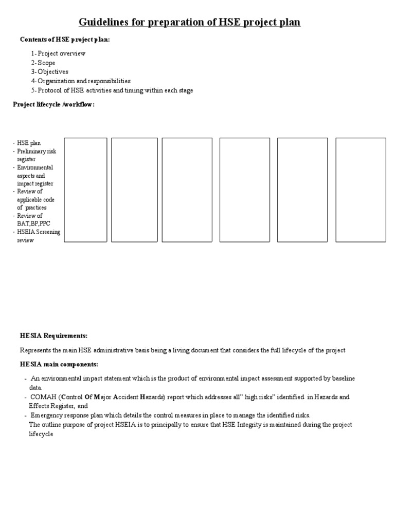 Guidelines For Preparation of HSE Project Plan | PDF