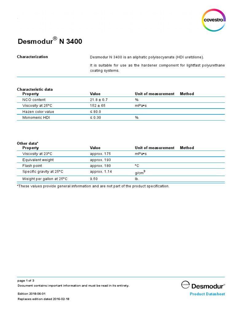 Desmodur N 3400 - en - 00072044 12978399 13434739 | PDF | Polyurethane ...