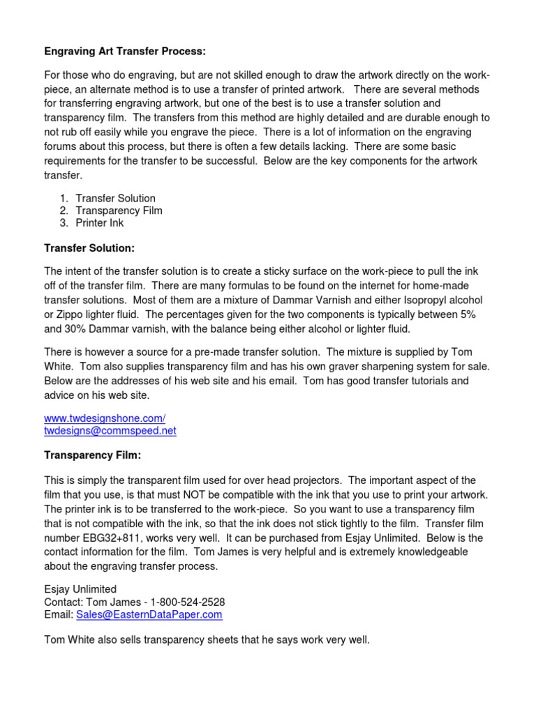 Engraving Transfer Process | PDF | Printer (Computing) | Ink