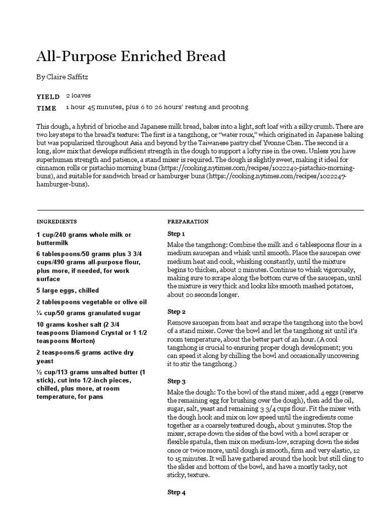 All-Purpose Enriched Bread Recipe - NYT Cooking | PDF | Breads | Dough