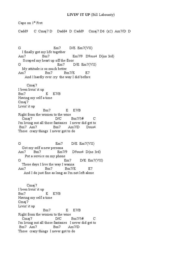 LIVIN' IT UP - Bill Labounty - Guitar Chords | PDF