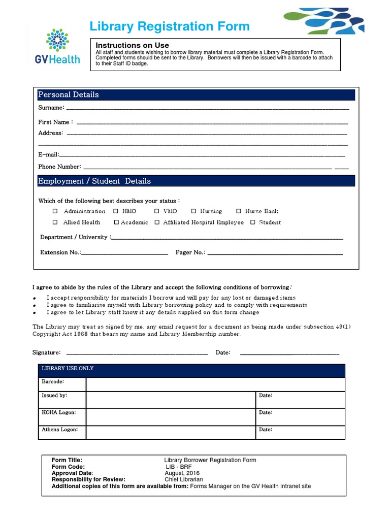 Library Registration Form: Personal Details | PDF | Libraries