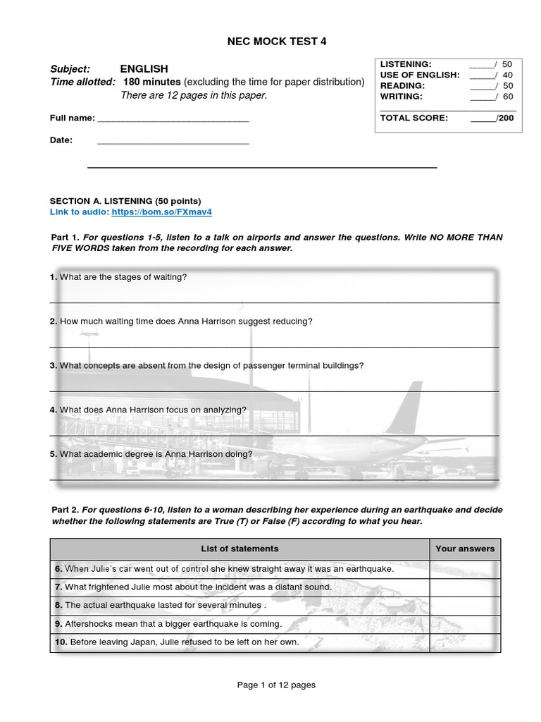 Nec Mock Test 4 | PDF | Bat | Loch Ness Monster