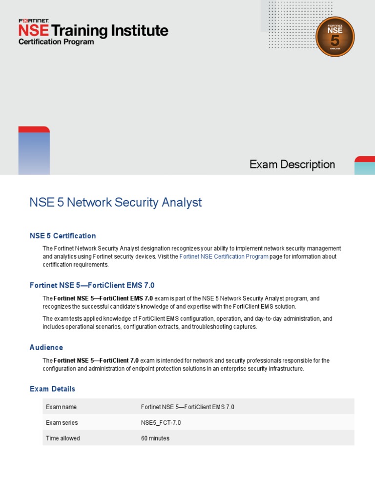 NSE 5 Network Security Analyst: Exam Description | PDF | Test ...