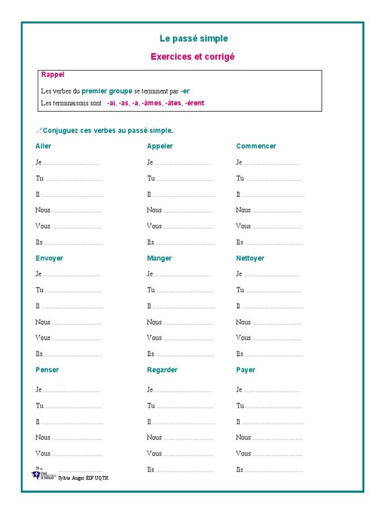 Le Passe Simple Exercices Et Corrige | PDF | Verbe | Linguistique