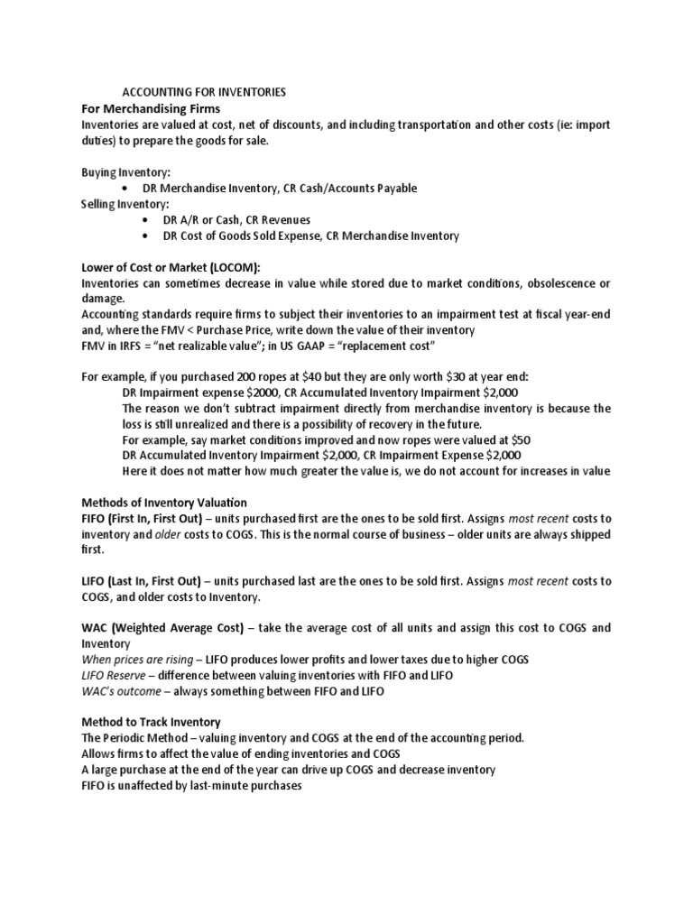 Accounting For Inventories Notes | PDF | Cost Of Goods Sold | Inventory