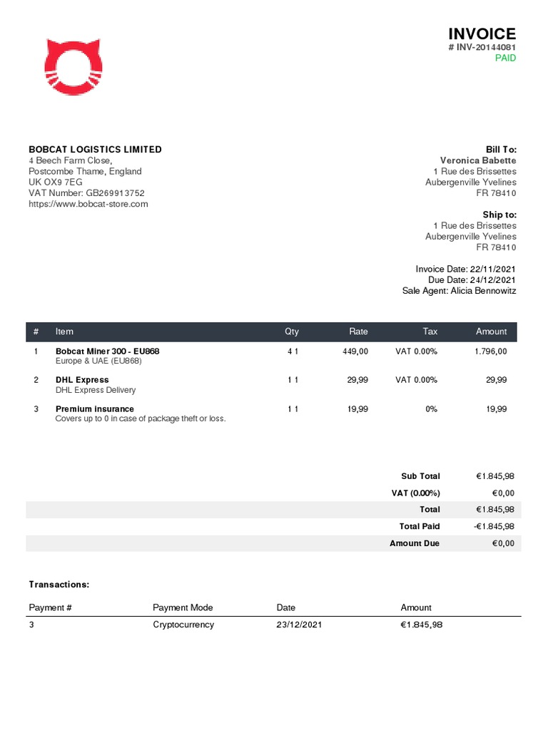 Inv 20144081 Bobcat Logistics Limited | Descargar gratis PDF | Value ...